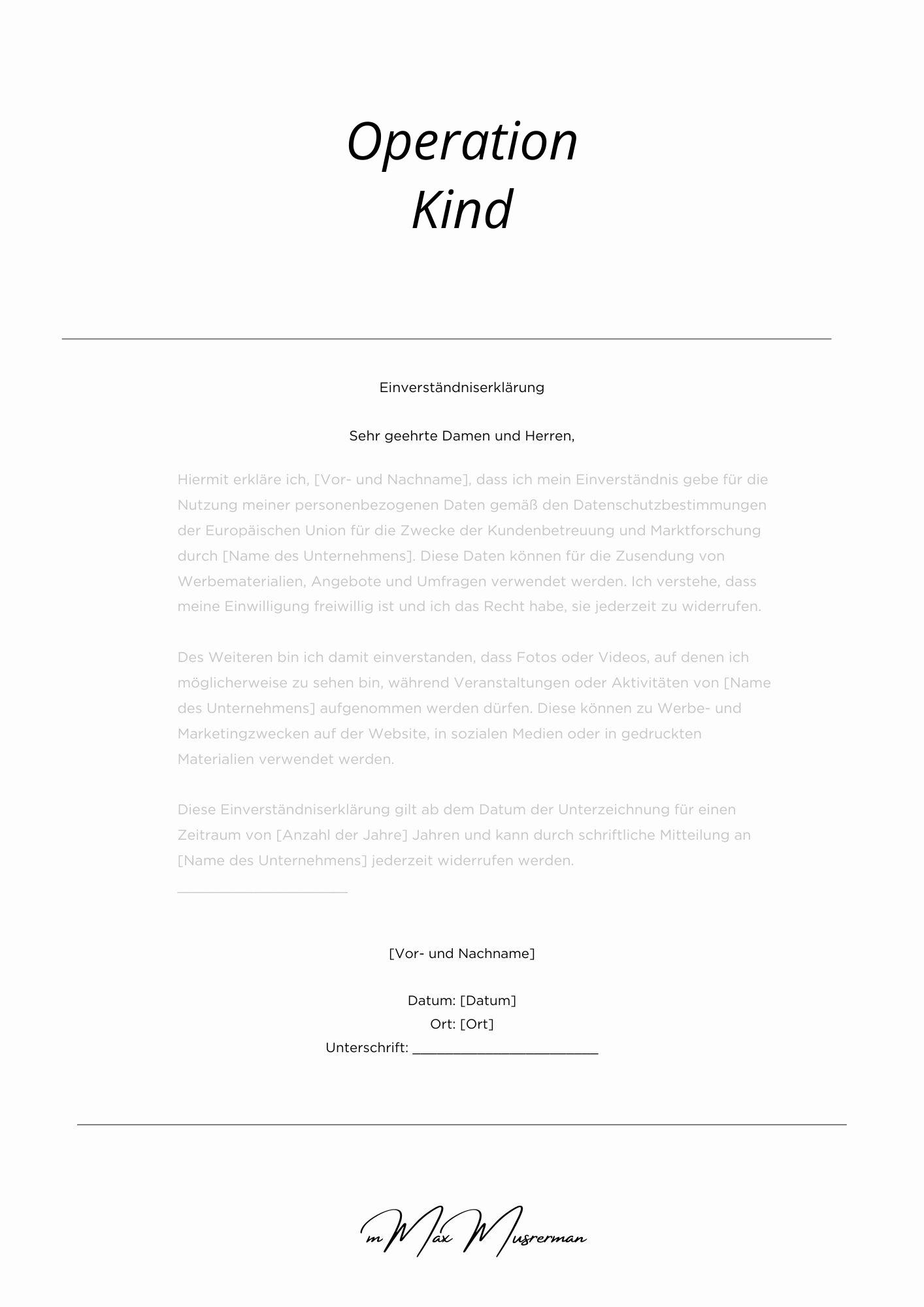 Einverständniserklärung Operation Kind - Vorlage Muster - PDF